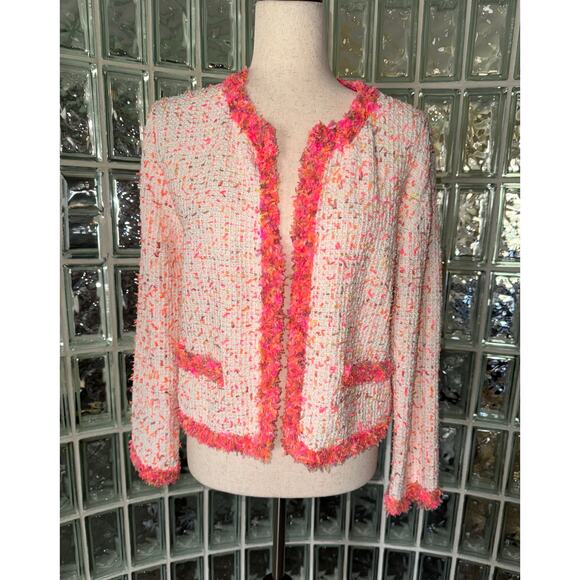 Zara | Jackets & Coats | Zara Whiteneon Pink Textured Tweed Lightweight ...
